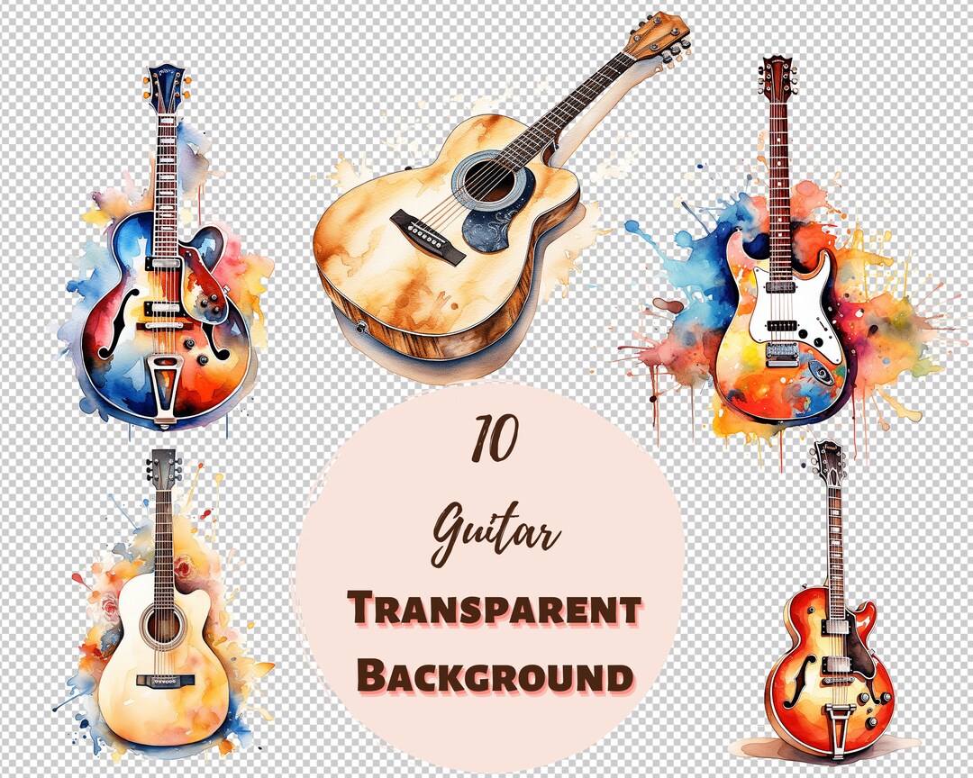 Guitar Design Bundle - PNG Transparent Clipart Collection, Watercolor ...