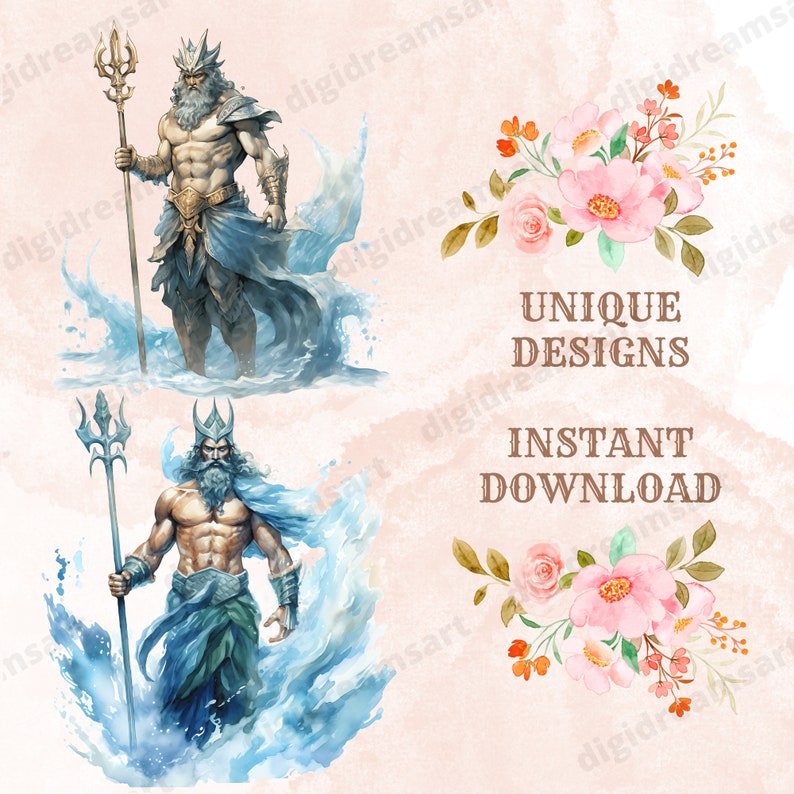Poseidon Design Bundle PNG Transparent Clipart Collection - Etsy