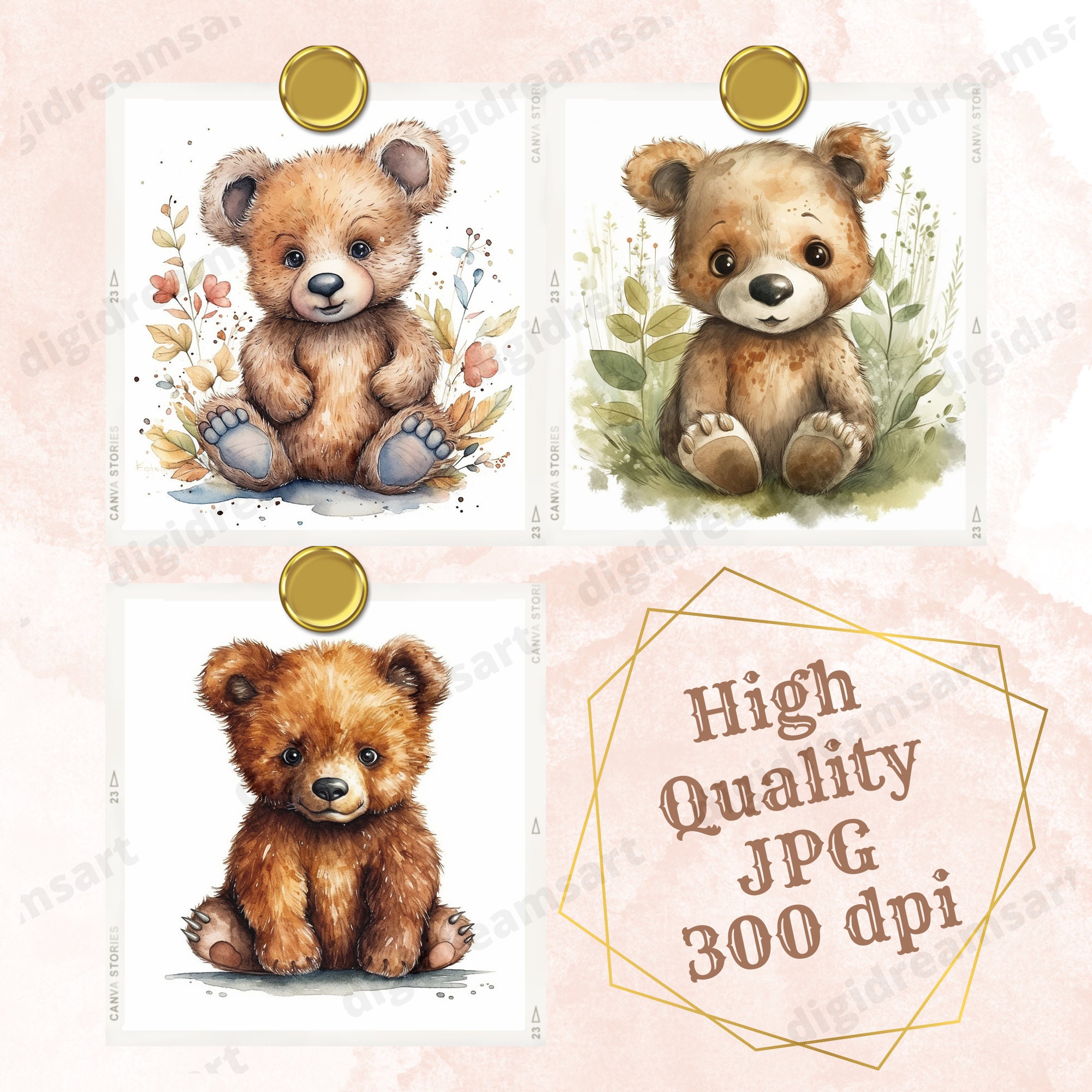 Cute Baby Bear Design Bundle: Adorable Clipart, Digital Prints, and T ...
