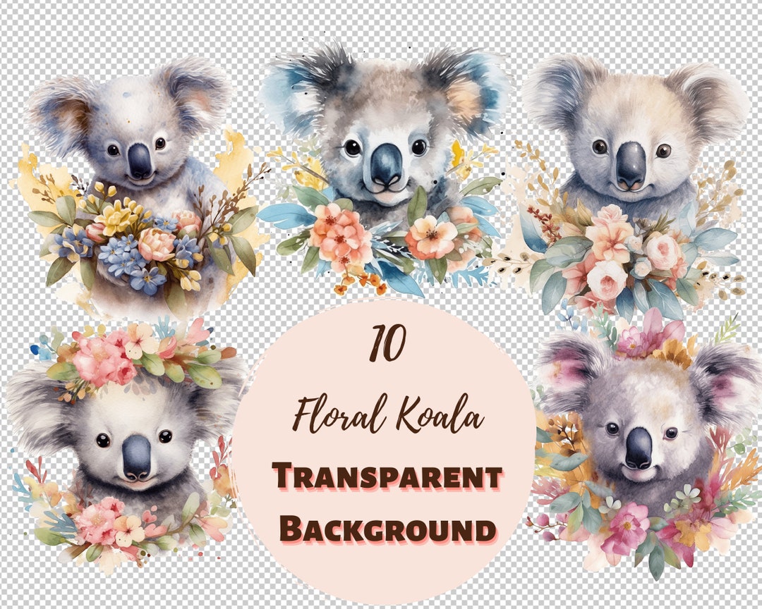 Floral Koala Design Bundle PNG Transparent Clipart Collection ...