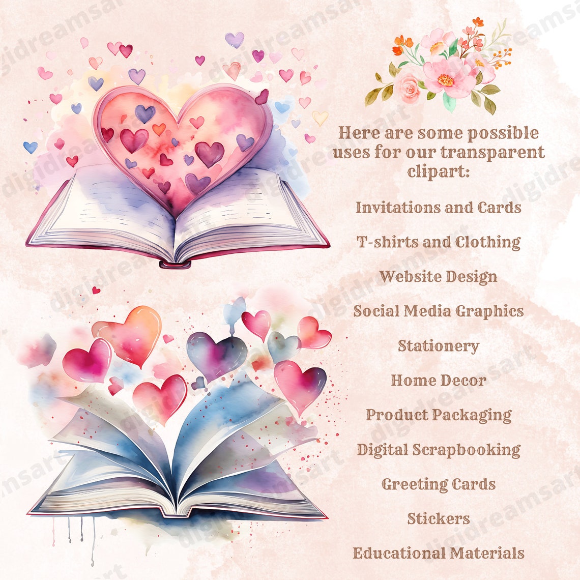 Hearts Book Clipart Bundle Transparent PNG Collection - Etsy