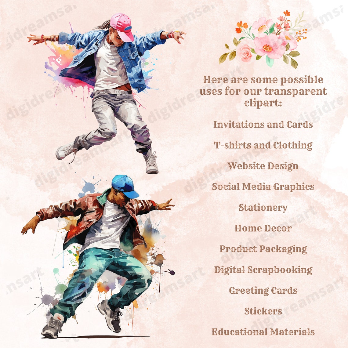 Hip-hop Dance Clipart Bundle - Transparent PNG Collection, Digital ...