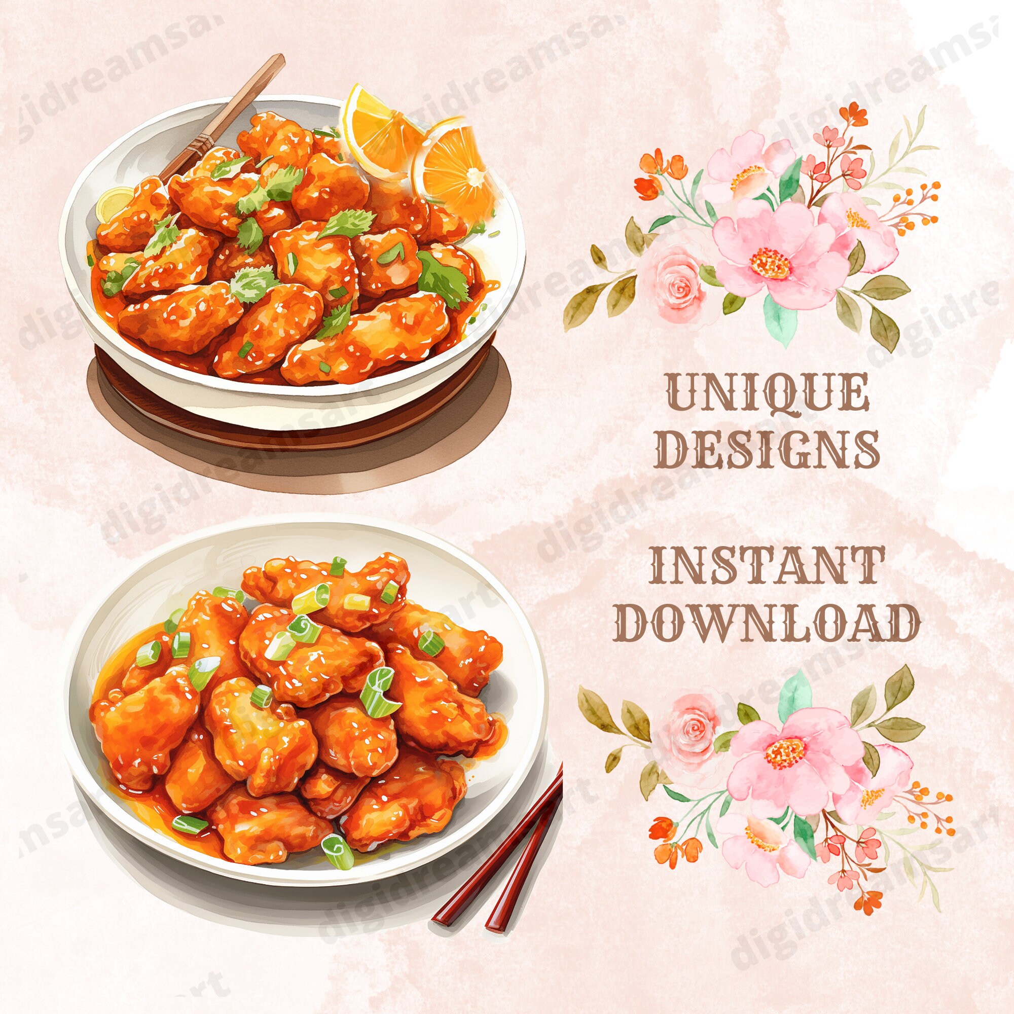 Orange Chicken Design Bundle PNG Transparent Clipart - Etsy