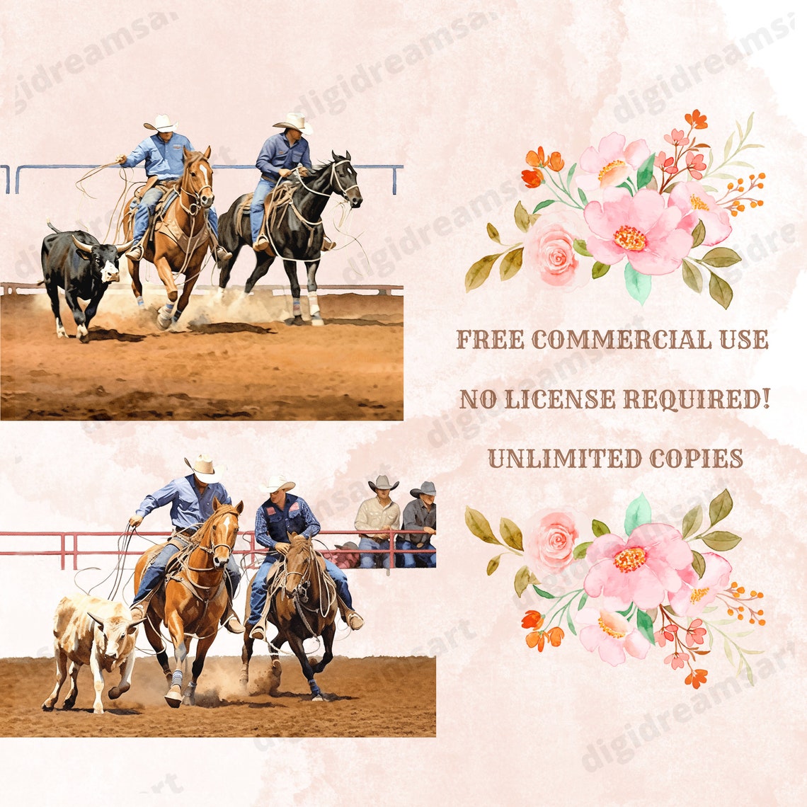 Team Roping Rodeo Cowboys Clipart Bundle Transparent PNG - Etsy