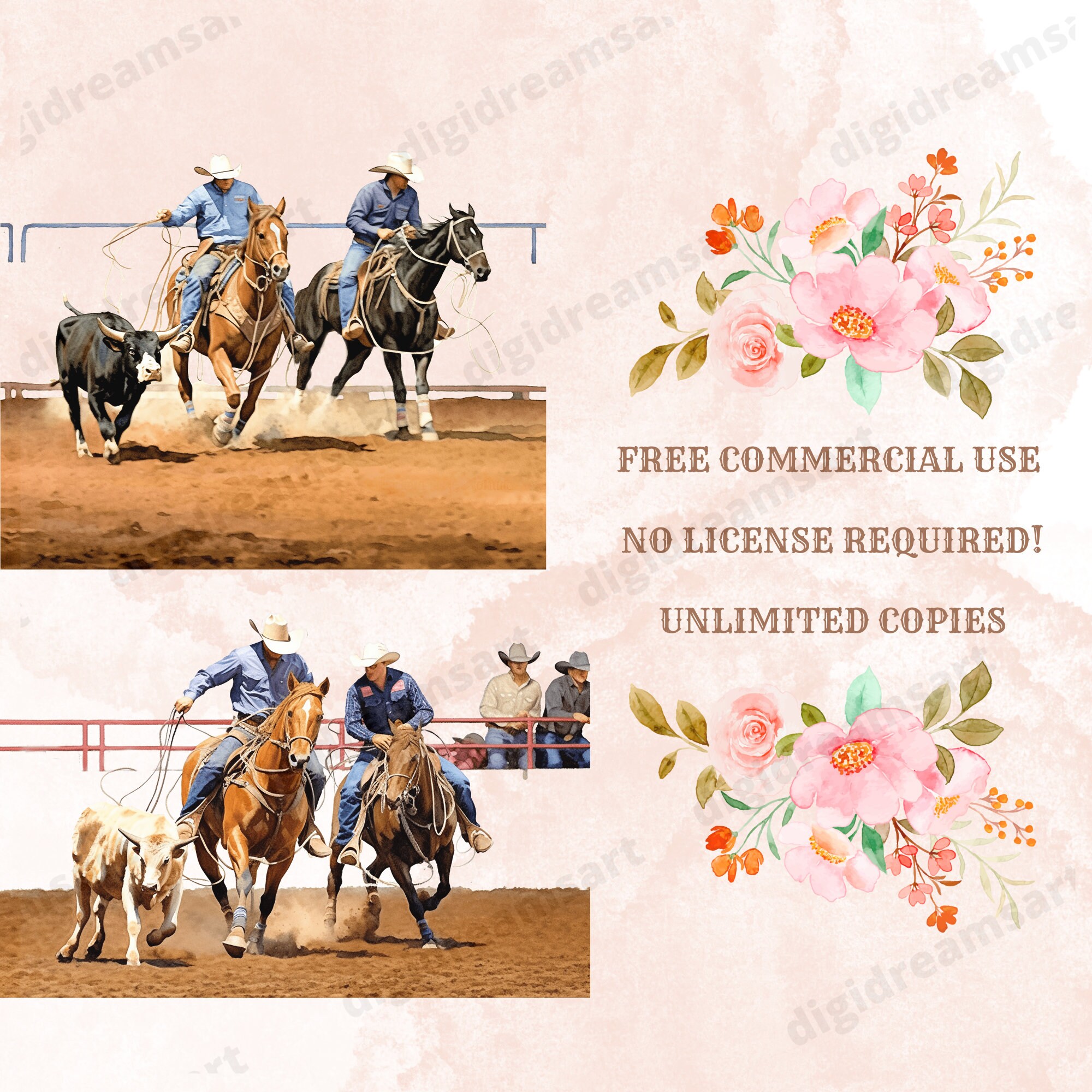 Team Roping, Rodeo Cowboys Clipart Bundle Transparent PNG Collection ...