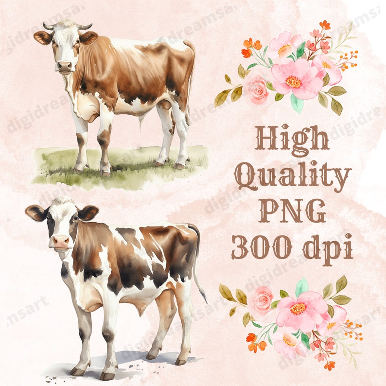 Farm Cow Clipart Bundle Transparent PNG Collection, Digital Prints ...