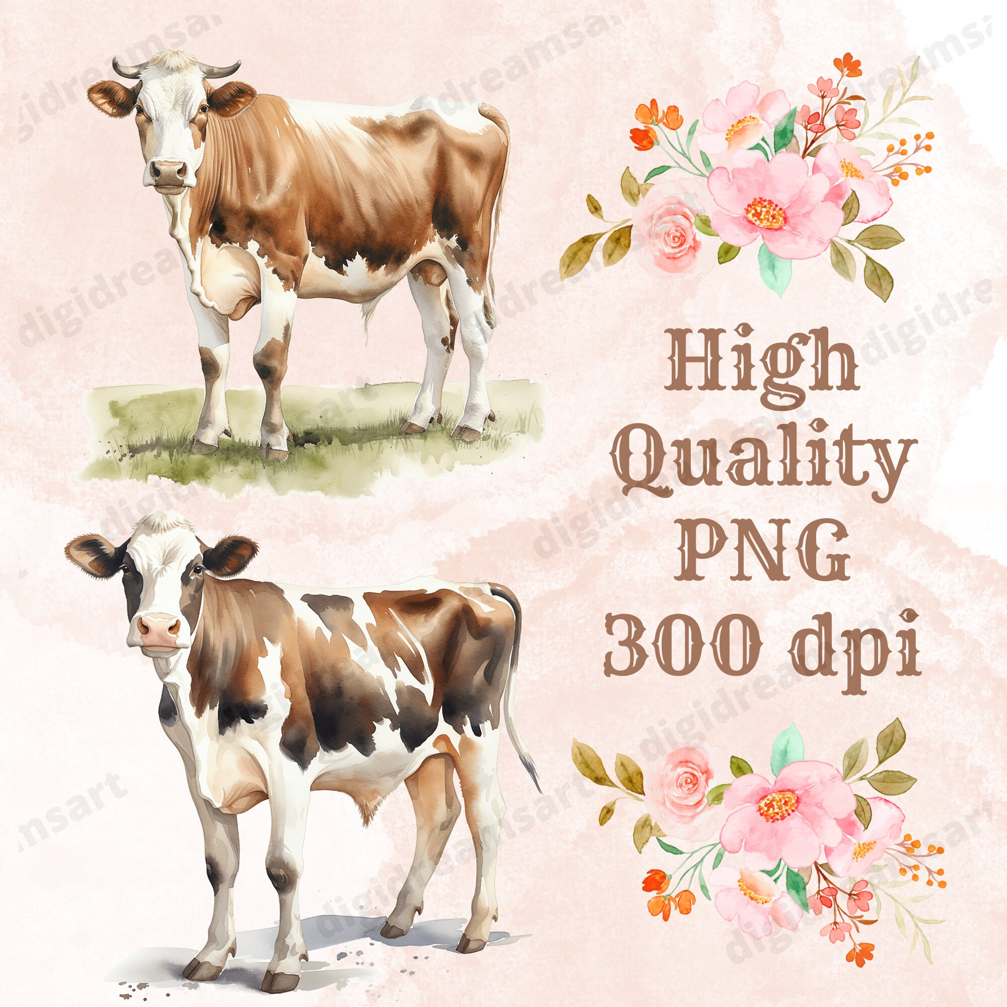 Farm Cow Clipart Bundle Transparent PNG Collection, Digital Prints ...