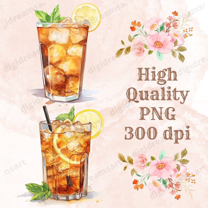 Iced Tea Design Bundle PNG Transparent Clipart Collection, Watercolor ...