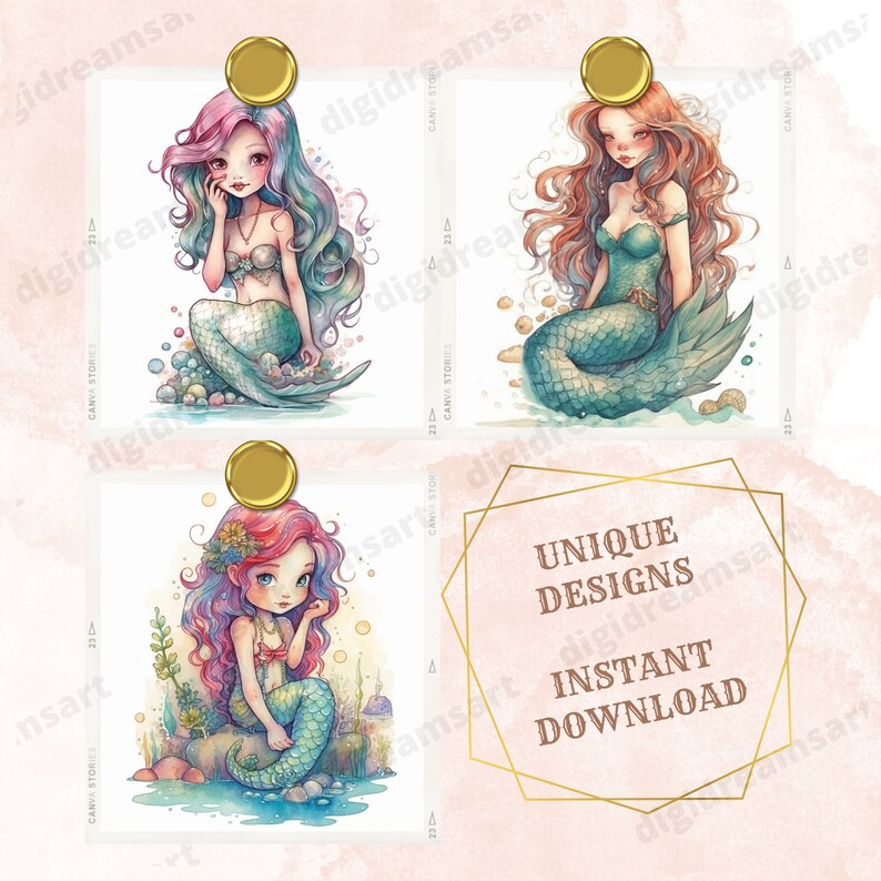 Little Mermaid Design Bundle: Enchanting Clipart Digital - Etsy