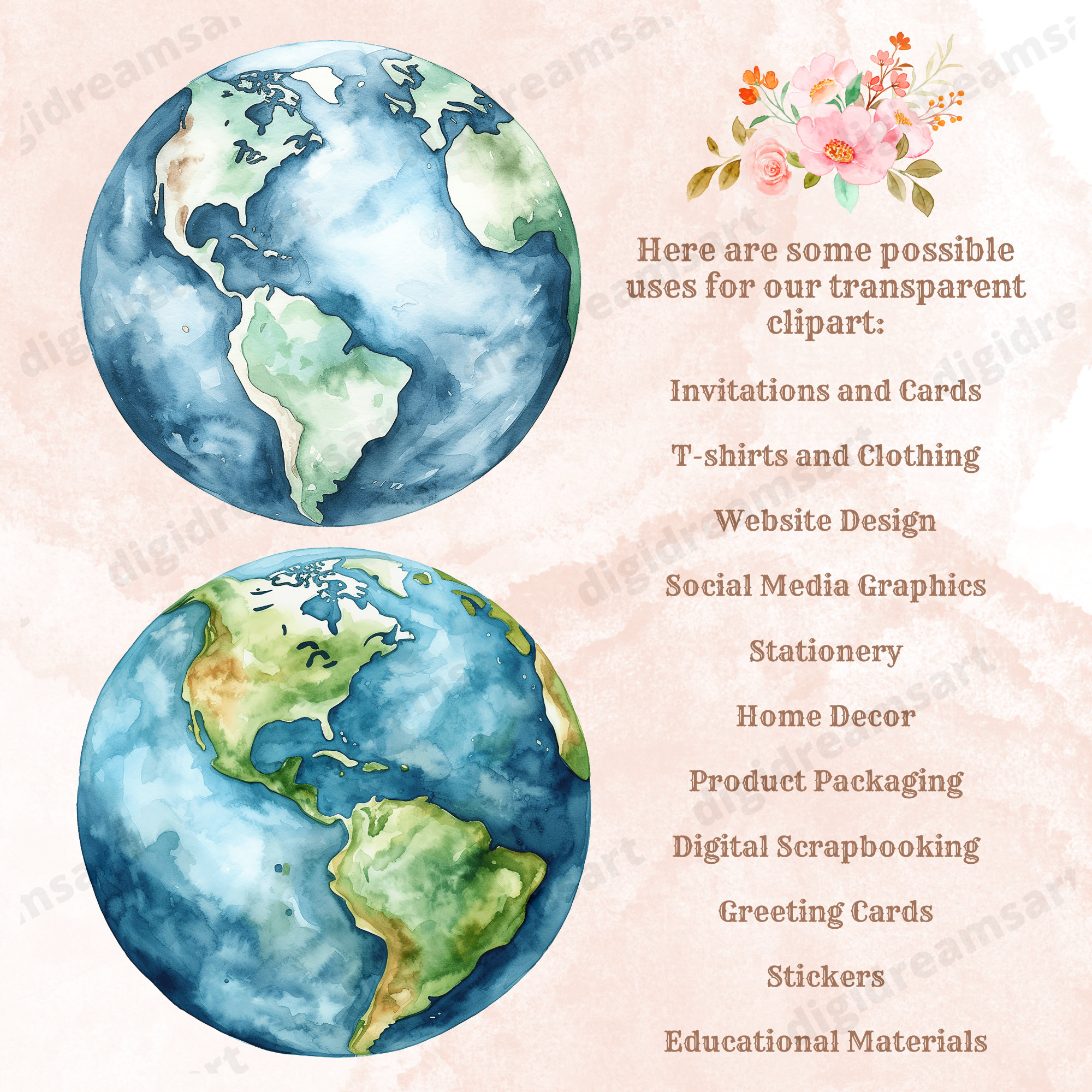 Planet Earth Clipart Bundle Transparent PNG Collection, Digital Prints ...