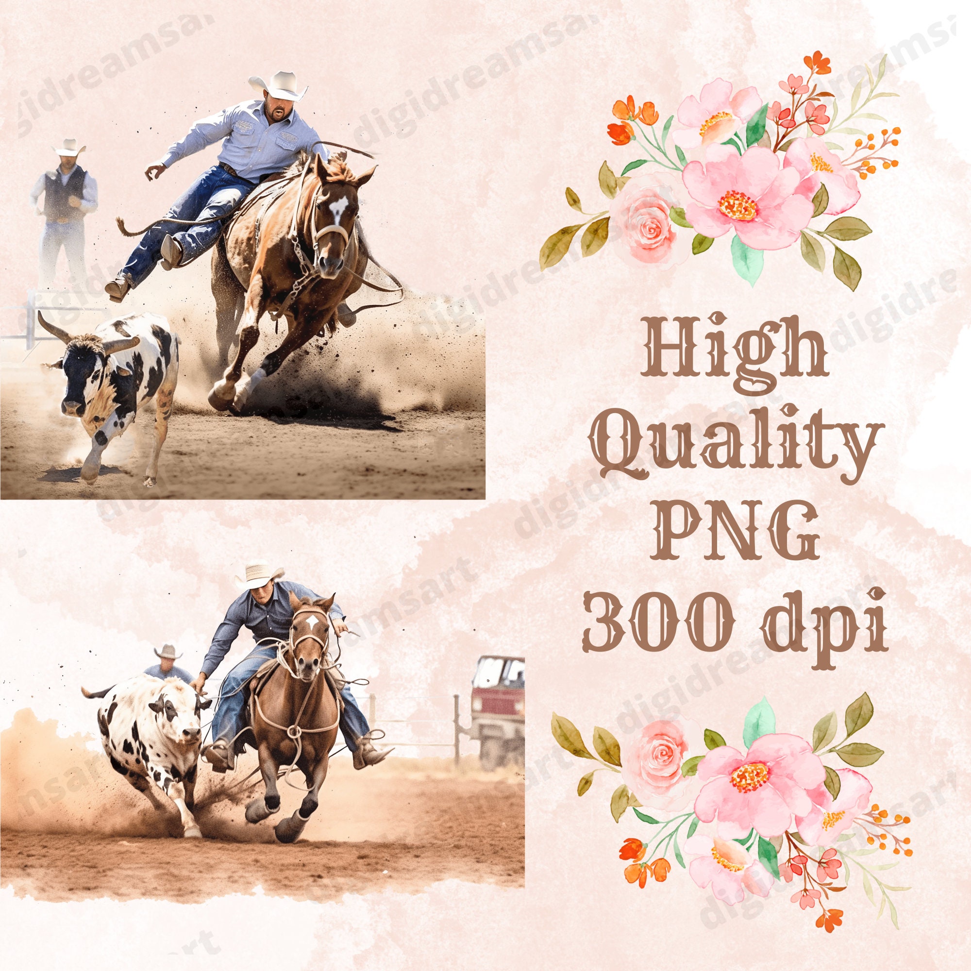 Steer Wrestling or Bulldogging, Rodeo Cowboys Clipart Bundle ...
