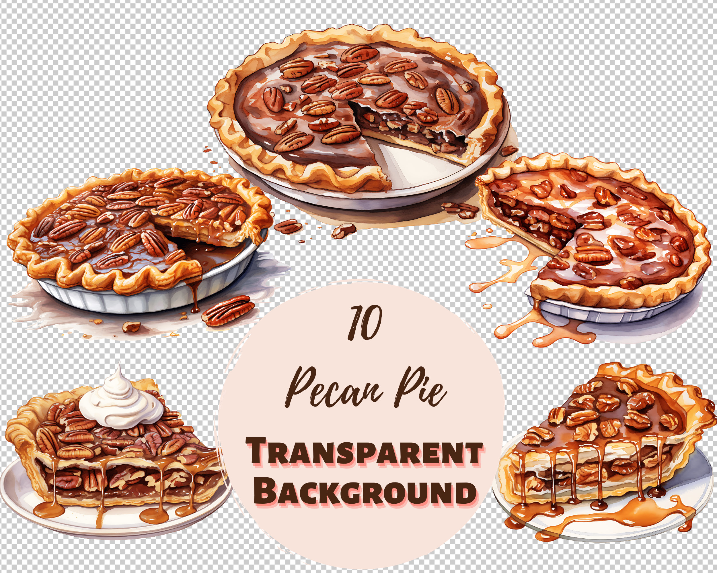 Pecan Pie Bundle PNG Transparent Clipart Collection, Watercolor ...