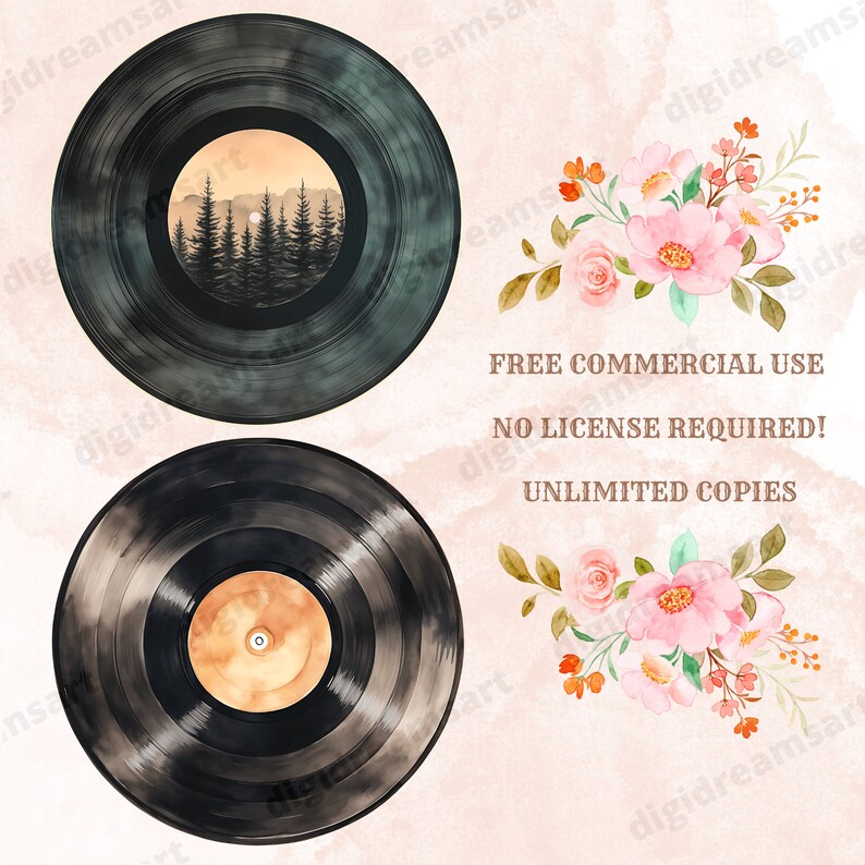 Vintage Vinyl Record Clipart: Transparent PNG Collection (digital ...