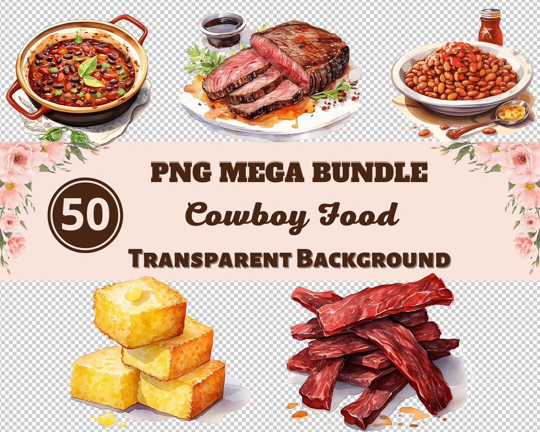Cowboy Food Mega Bundle 50 PNG Clipart Transparent PNG Collection ...