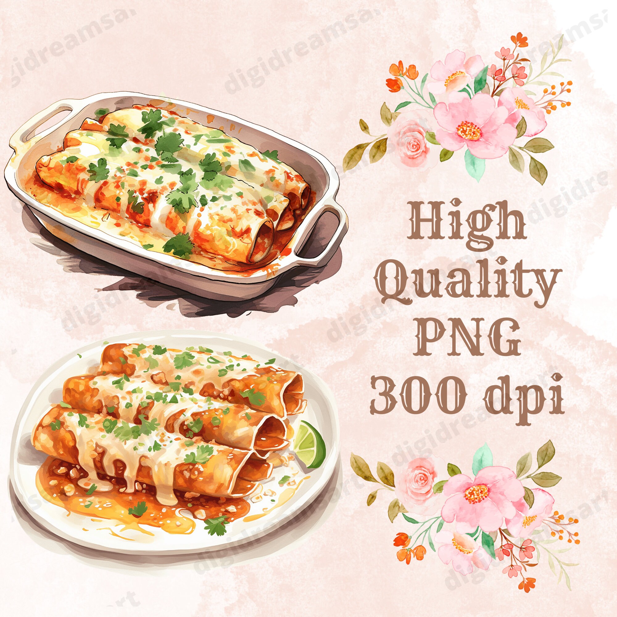Enchiladas Design Bundle PNG Transparent Clipart Collection, Watercolor ...