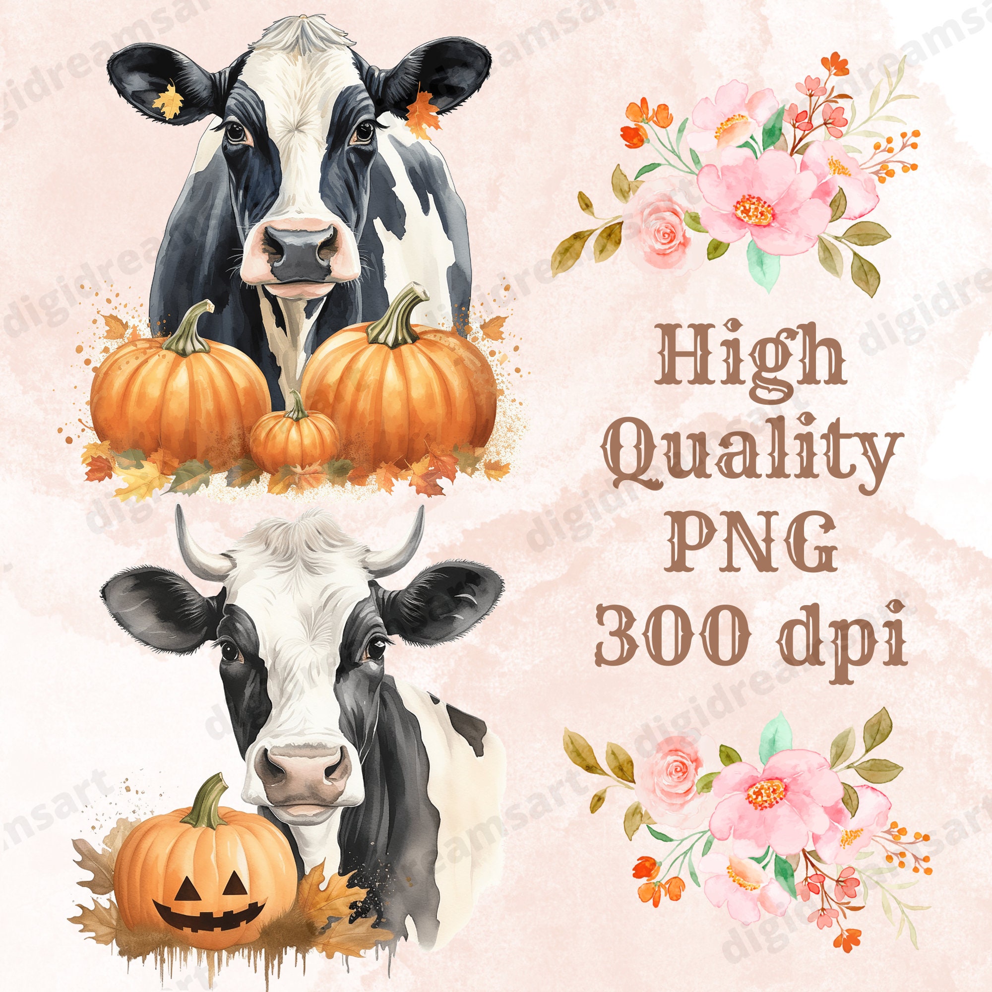 Halloween Holstein Cow Clipart Bundle Transparent PNG Collection ...