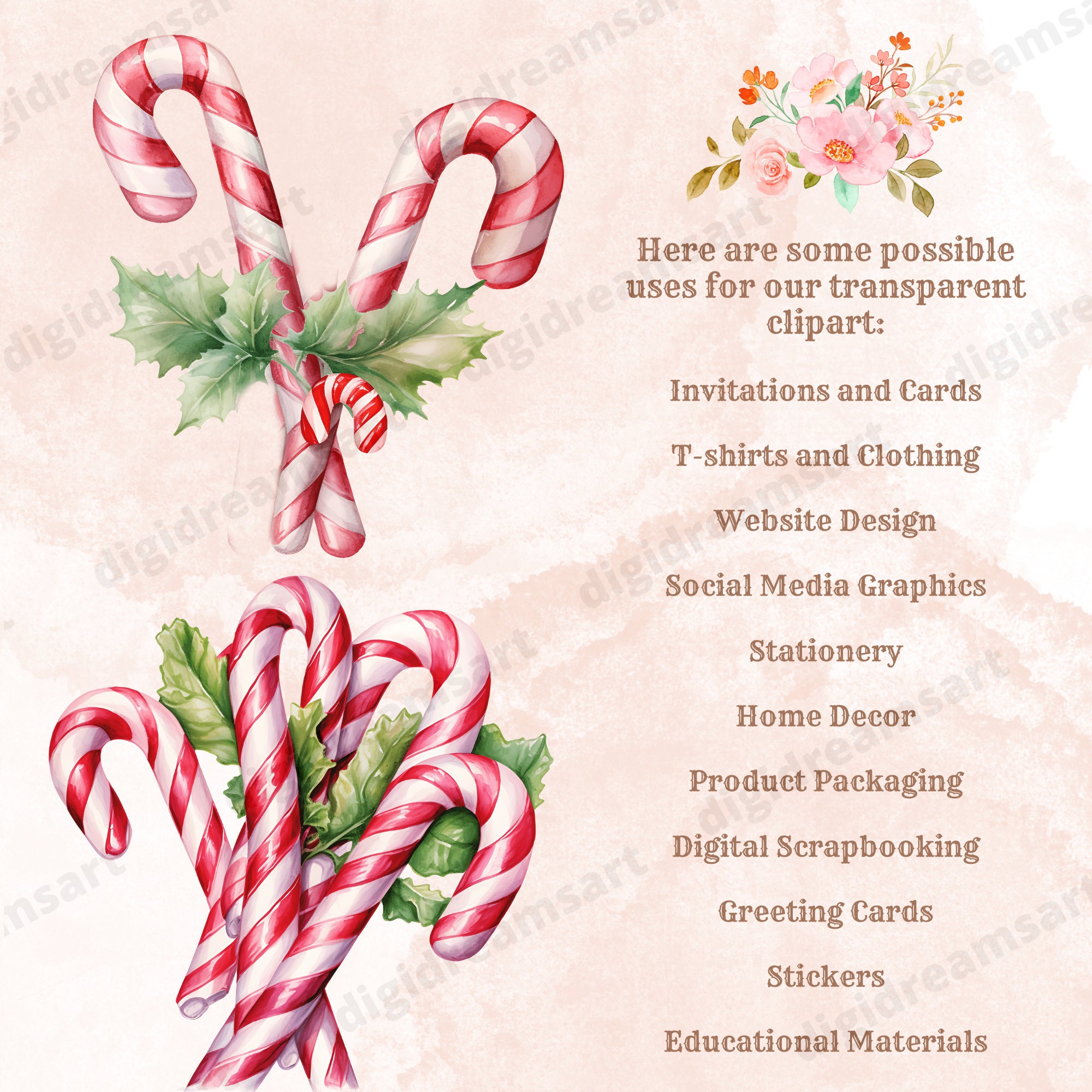 Christmas Candy Canes Design Bundle PNG Transparent Clipart Collection ...