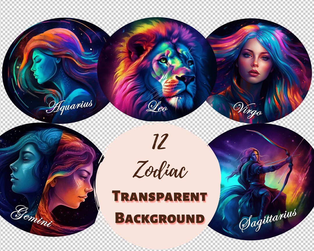 Zodiac Bundle - PNG Transparent Clipart Collection, Watercolor Graphics ...