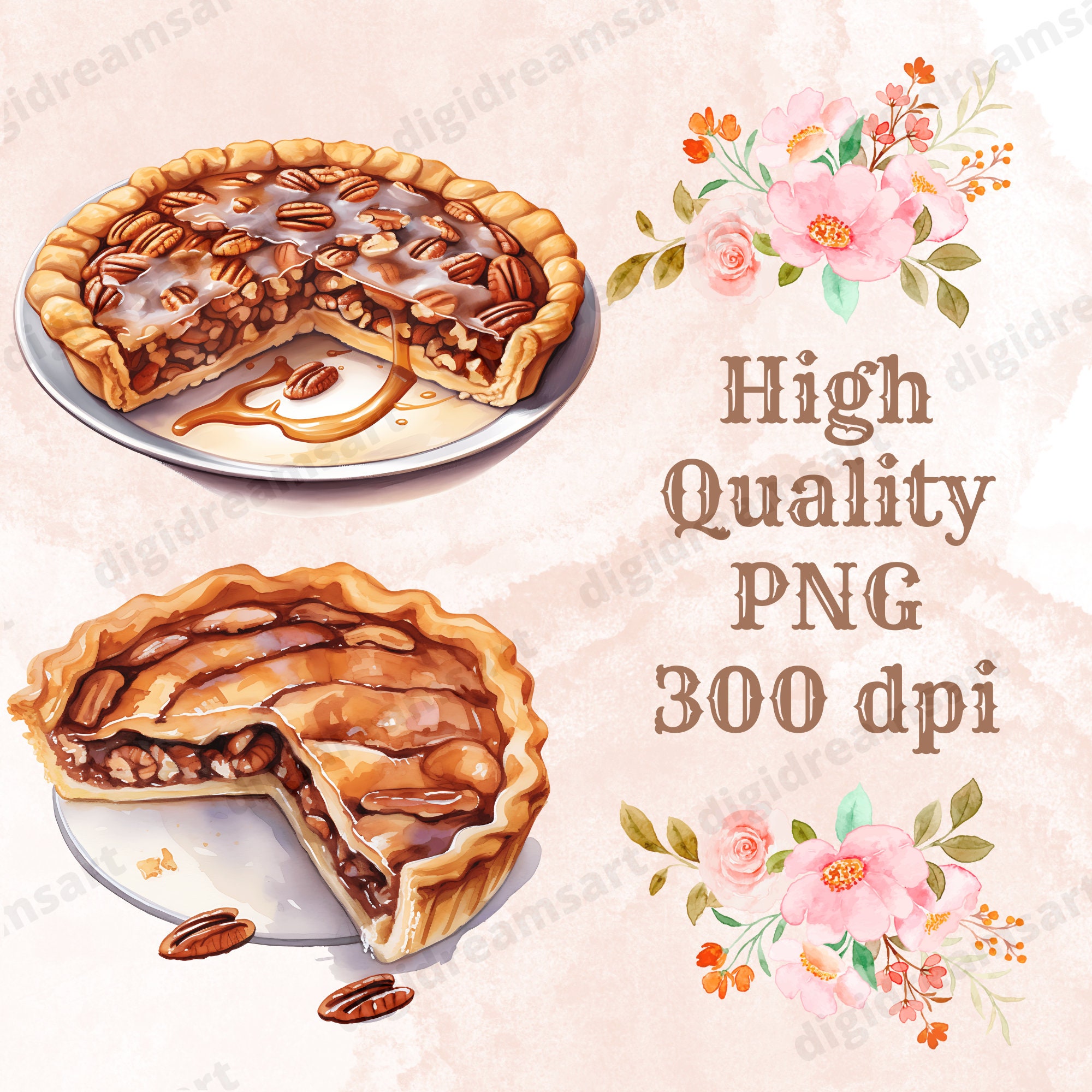 Pecan Pie Bundle PNG Transparent Clipart Collection, Watercolor ...