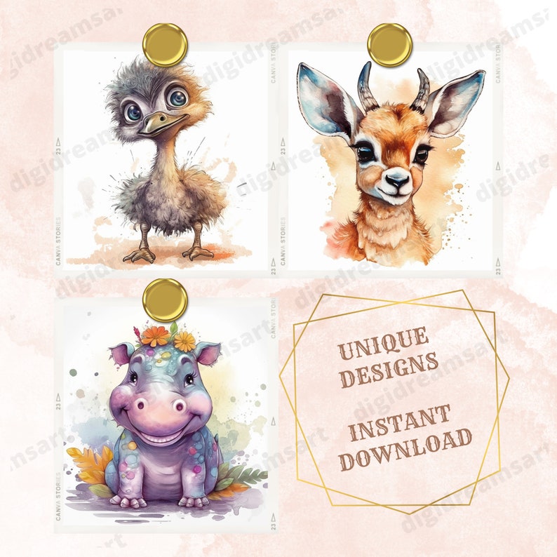 Safari Baby Animal Design Bundle: Clipart Digital Prints and - Etsy