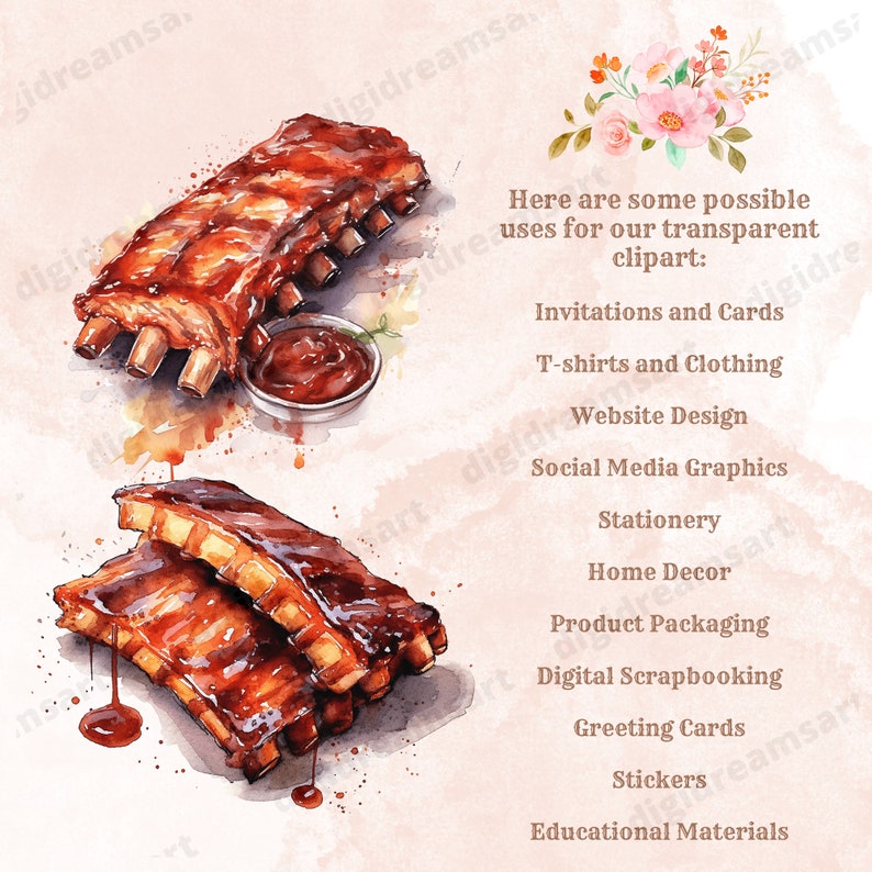 BBQ Ribs Clipart Bundle Transparent PNG Collection, Watercolor Graphics ...