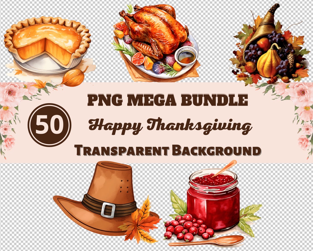 Happy Thanksgiving Mega Bundle 50 PNG Clipart Images - Transparent PNG ...