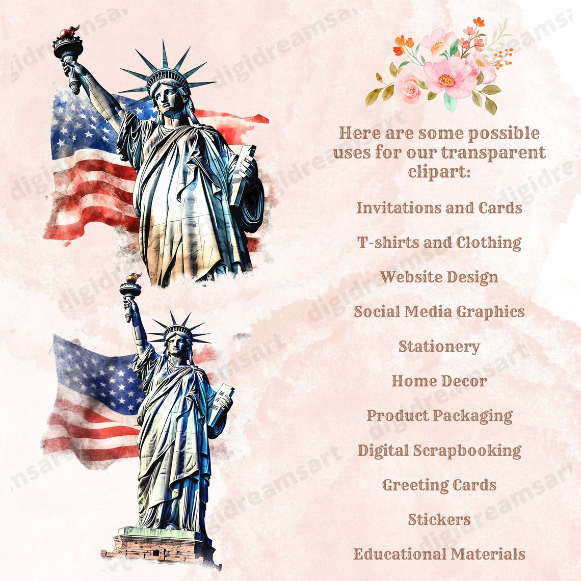 Statue of Liberty Independence Day 4 July Clipart Bundle - Etsy