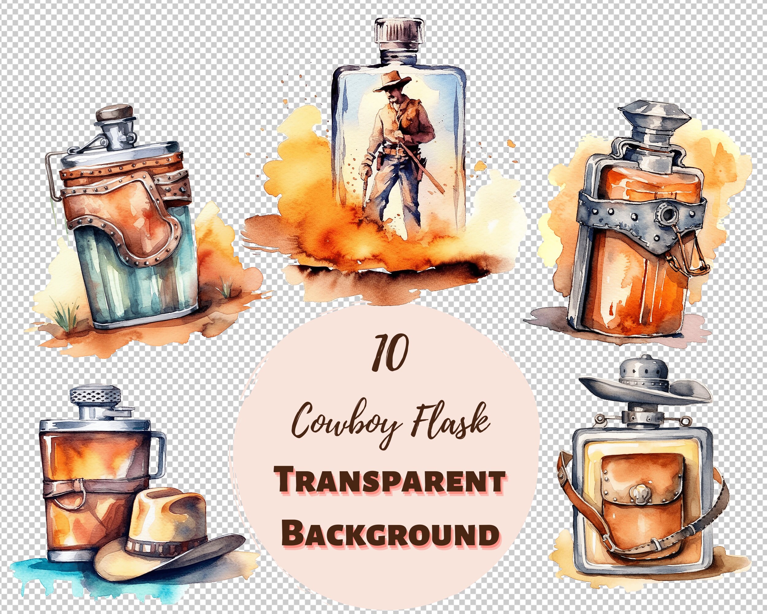 Cowboy Flask, Cowboys Clipart Bundle Transparent PNG Collection ...