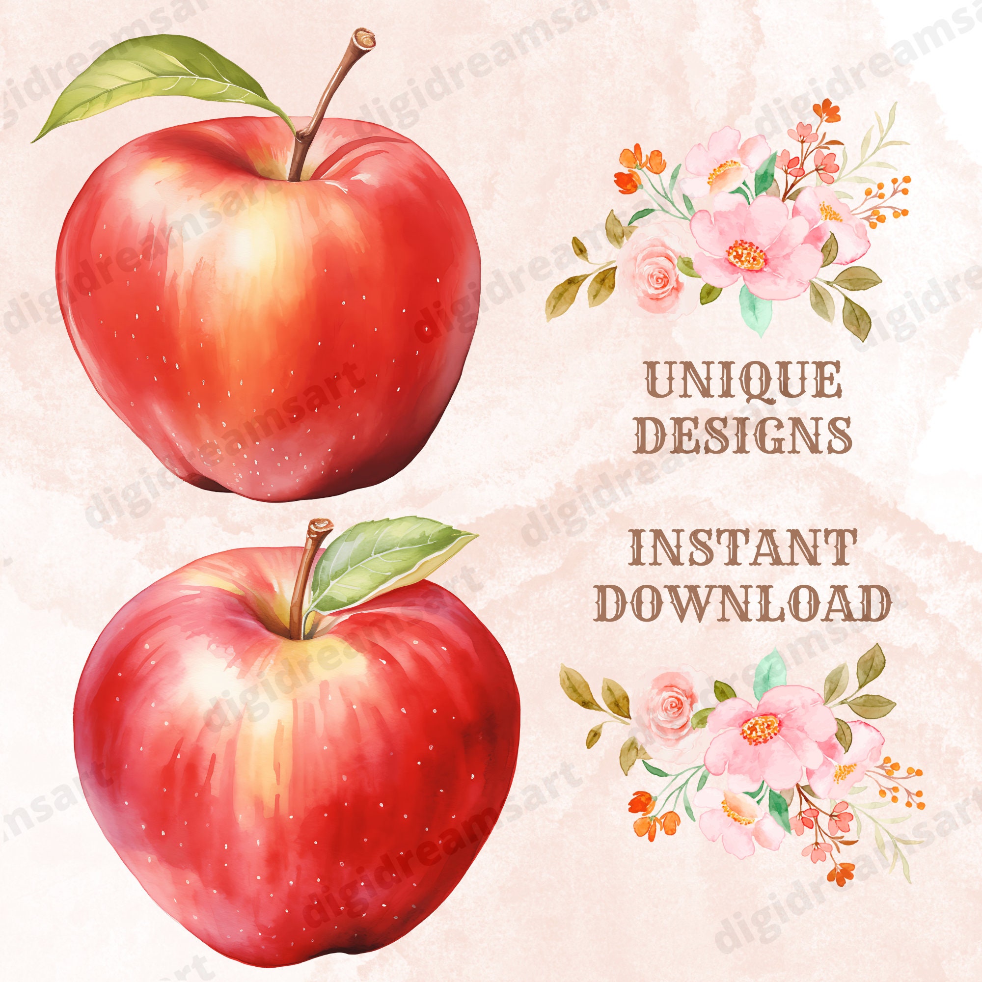 Apple Clipart Bundle Transparent PNG Collection Watercolor - Etsy