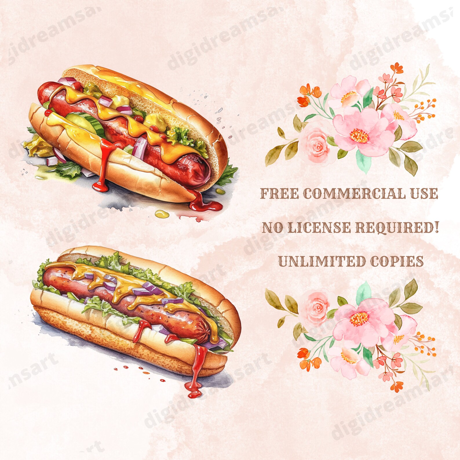 Hot Dog Design Bundle PNG Transparent Clipart Collection, Watercolor ...