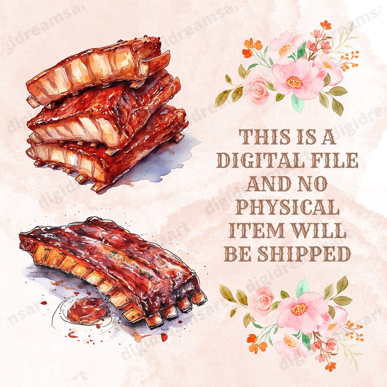 BBQ Ribs Clipart Bundle Transparent PNG Collection, Watercolor Graphics ...
