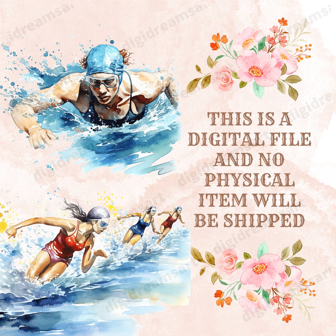 Swimming Clipart Bundle - Transparent PNG Collection, Digital Prints ...