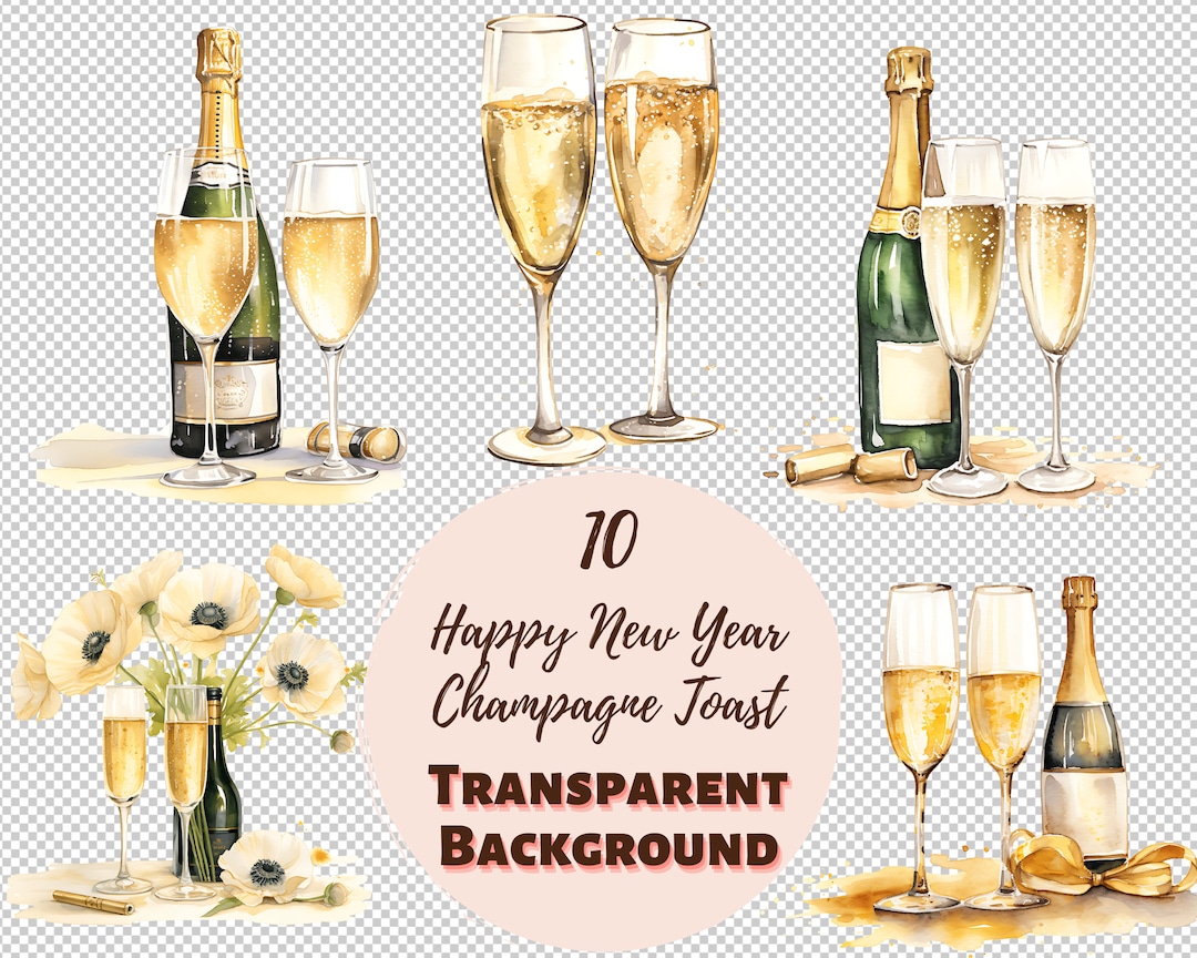 Happy New Year Champagne Toast Design Bundle PNG Transparent Clipart ...