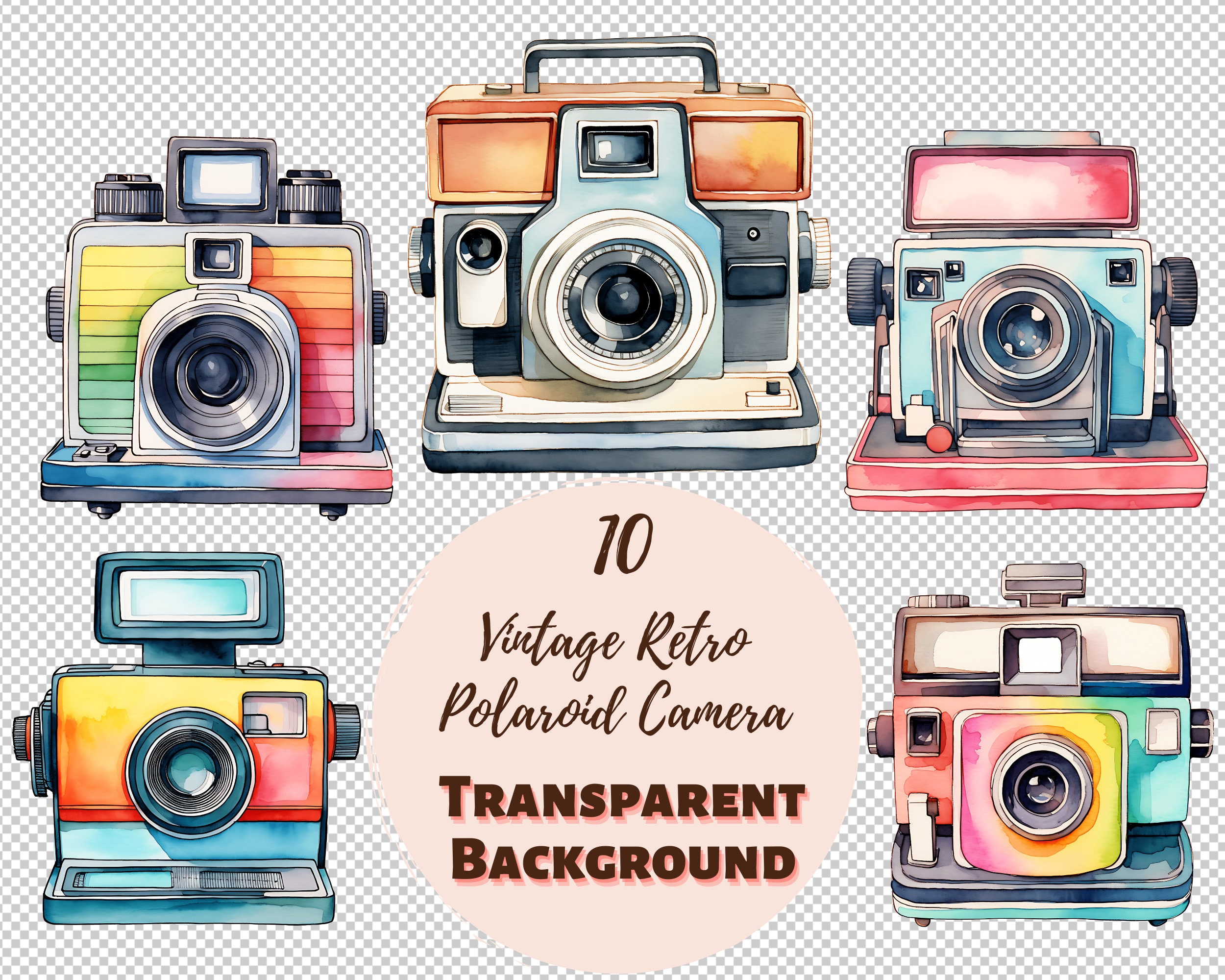 Vintage Retro Polaroid Camera Clipart Bundle Transparent PNG Collection ...