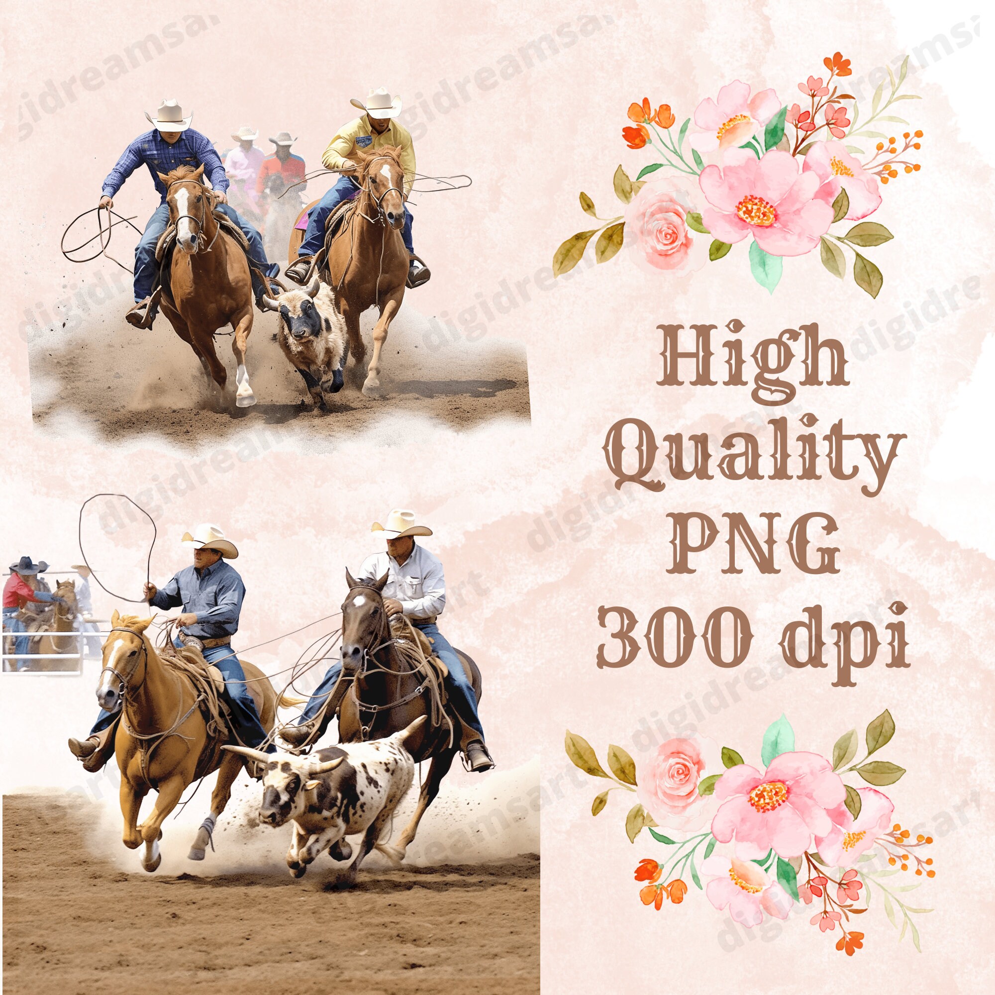 Team Roping, Rodeo Cowboys Clipart Bundle Transparent PNG Collection ...