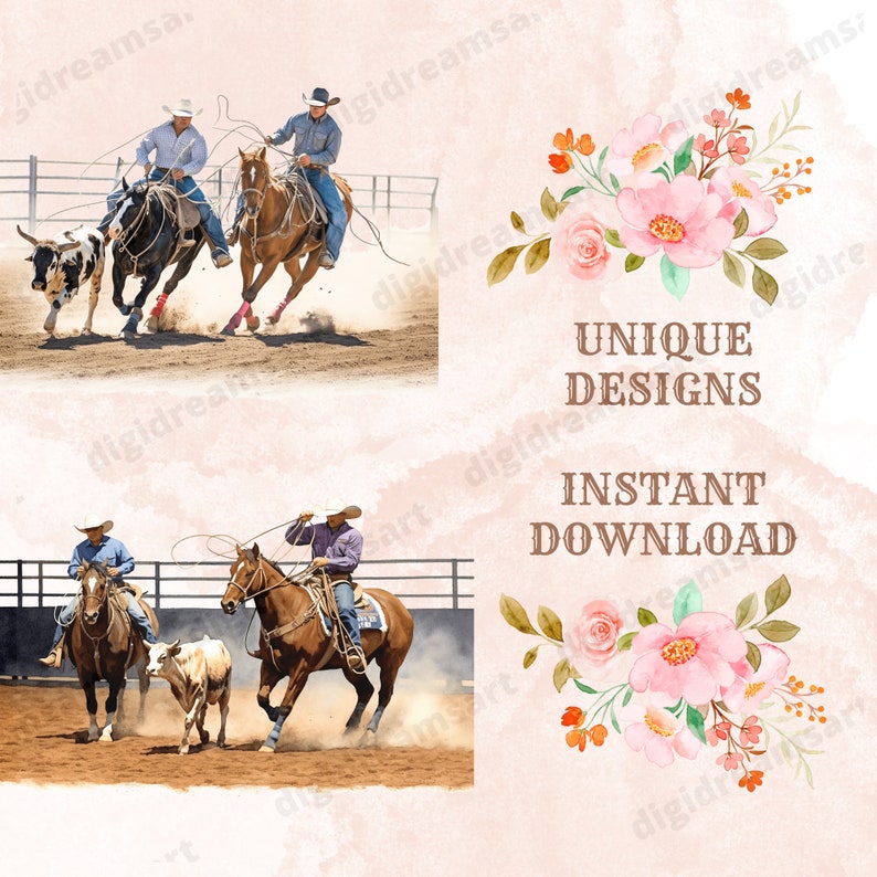 Team Roping, Rodeo Cowboys Clipart Bundle Transparent PNG Collection ...