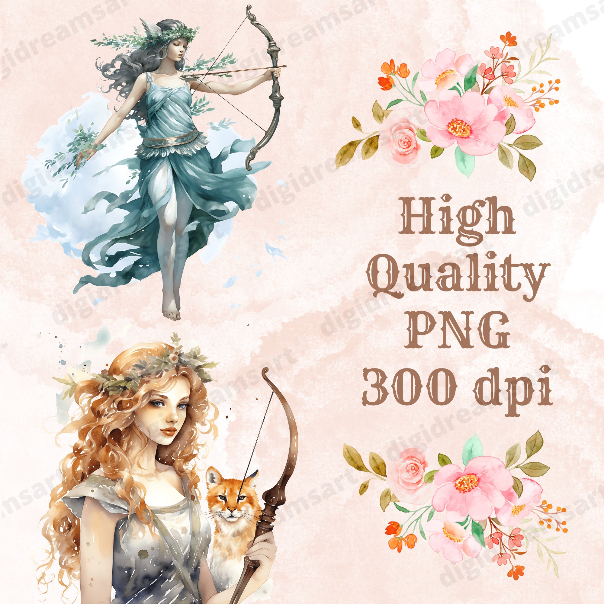 Artemis Design Bundle PNG Transparent Clipart Collection, Watercolor ...