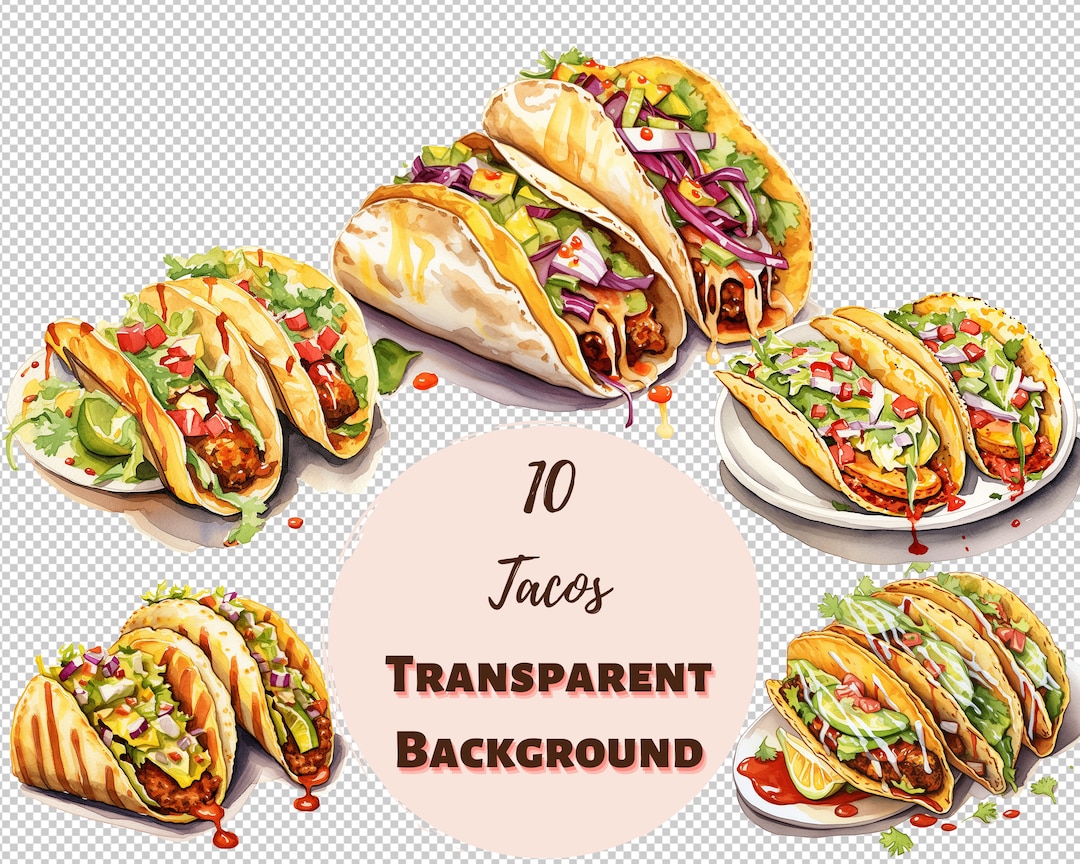 Tacos Design Bundle - PNG Transparent Clipart Collection, Watercolor ...