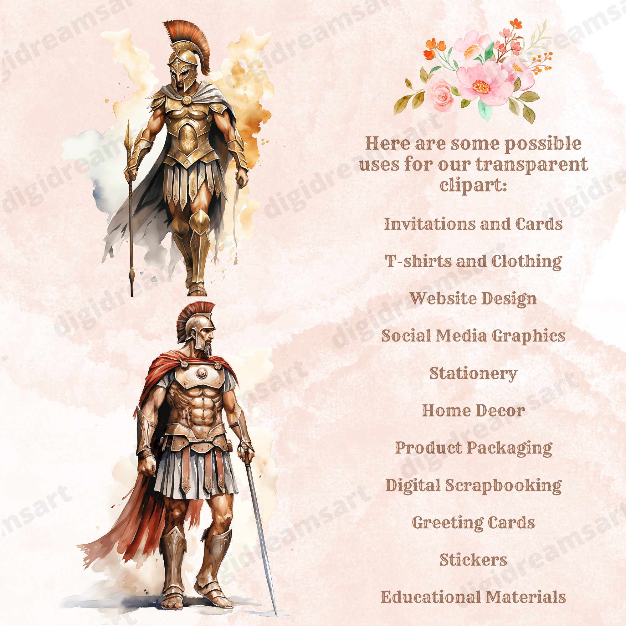 Achilles Design Bundle - PNG Transparent Clipart Collection, Watercolor ...