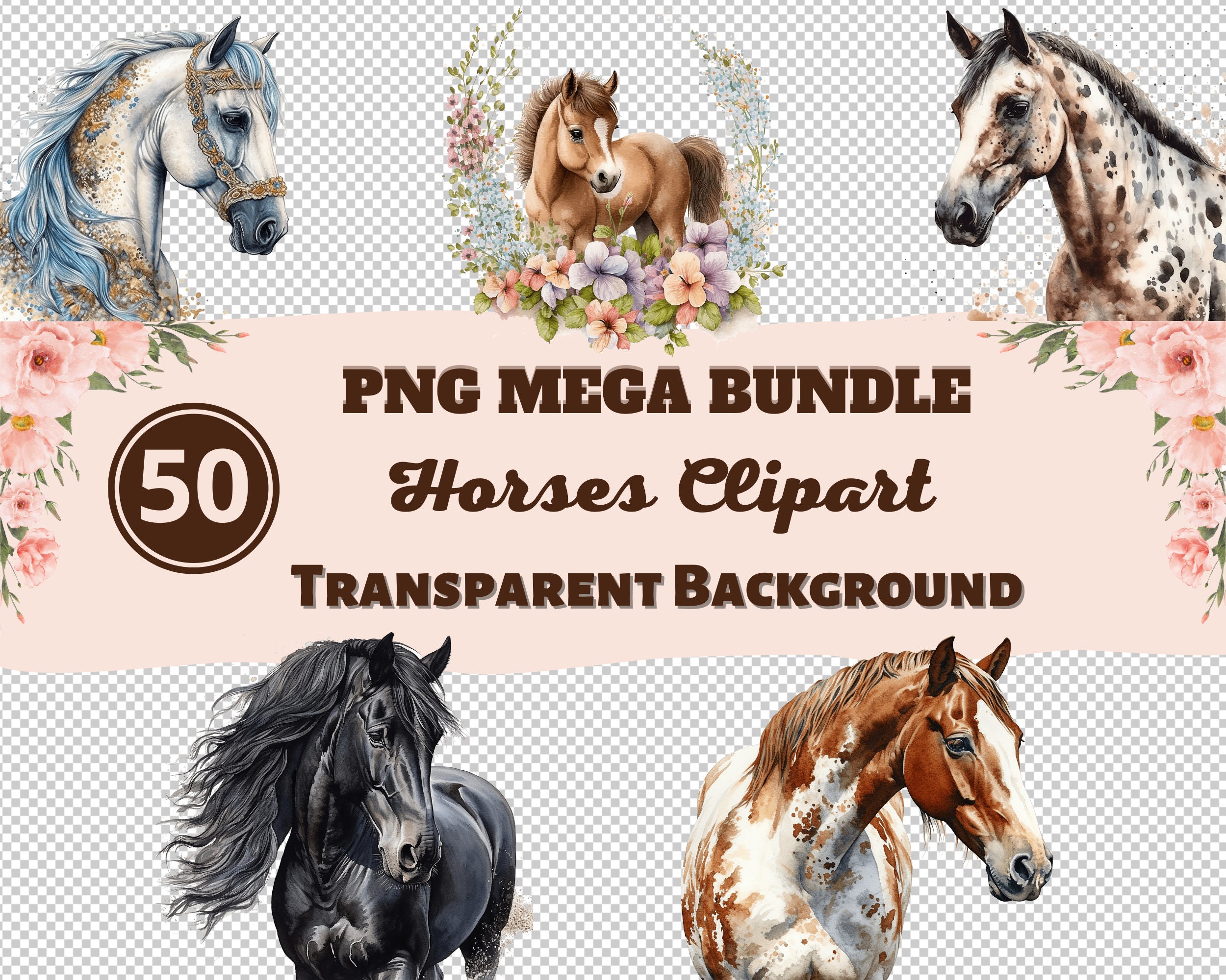 Horses Mega Bundle 50 PNG Clipart Images - Transparent PNG Collection ...