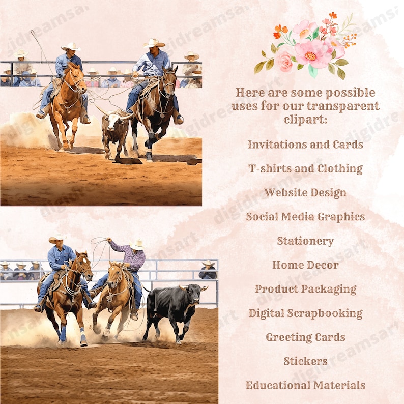Team Roping, Rodeo Cowboys Clipart Bundle Transparent PNG Collection ...