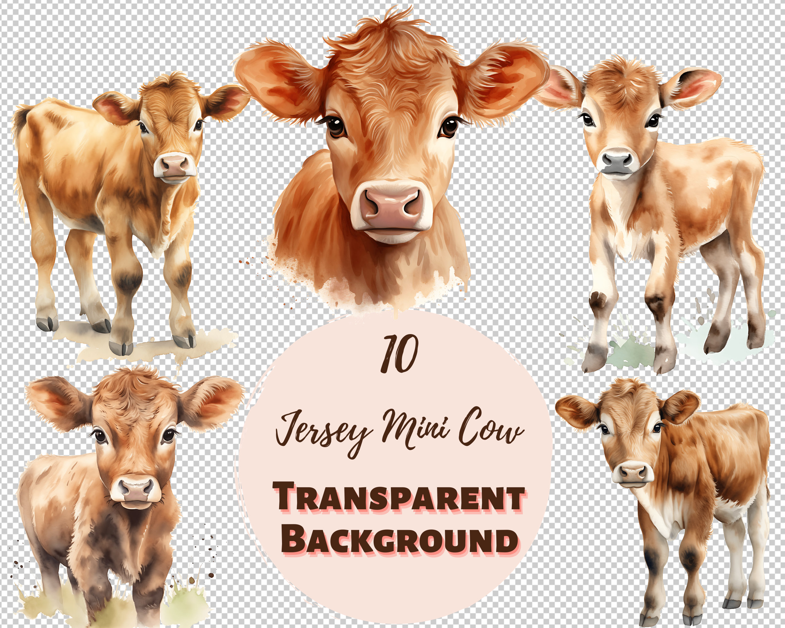 Jersey Mini Cow Clipart Bundle Transparent PNG Collection - Etsy