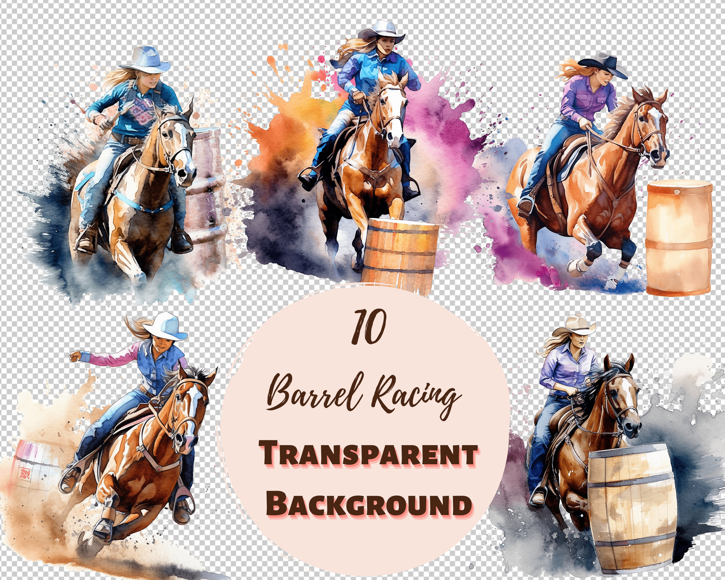 Barrel Racing, Rodeo Clipart Bundle Transparent PNG Collection, Digital ...