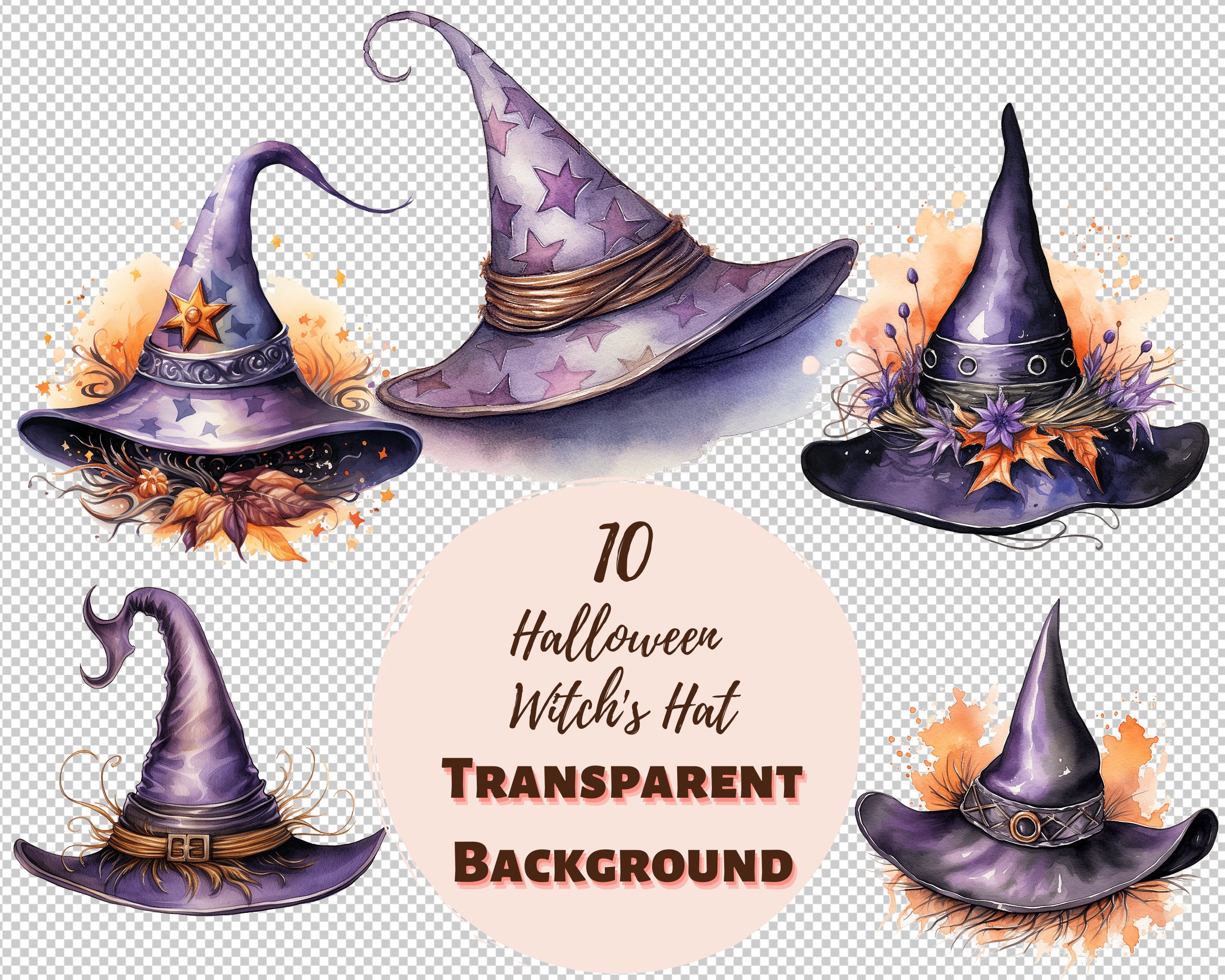 Halloween Witch's Hat Clipart Bundle Transparent PNG - Etsy