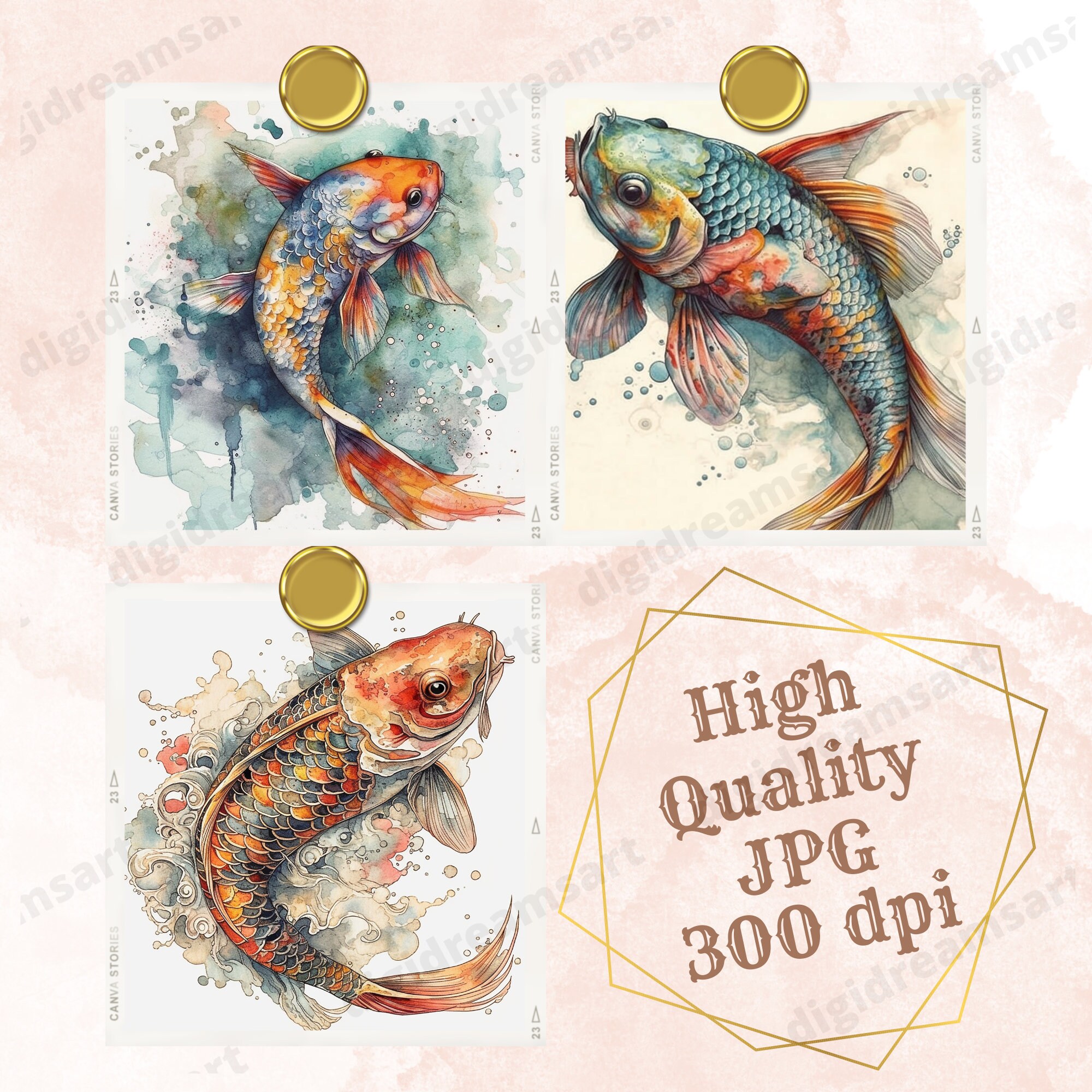 Make a Splash With Koi Fish Theme Bundle of Digital Prints, Clipart ...