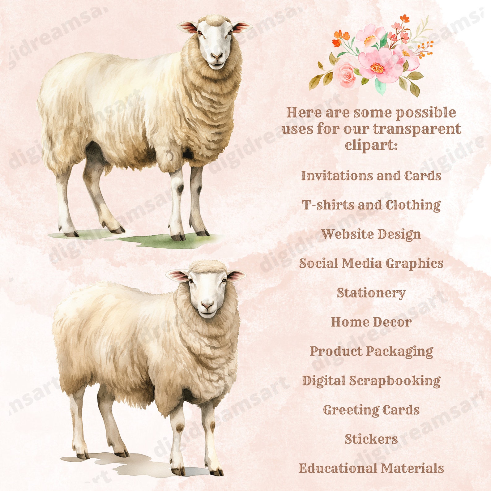 Farm Sheep Clipart Bundle Transparent PNG Collection, Digital Prints ...
