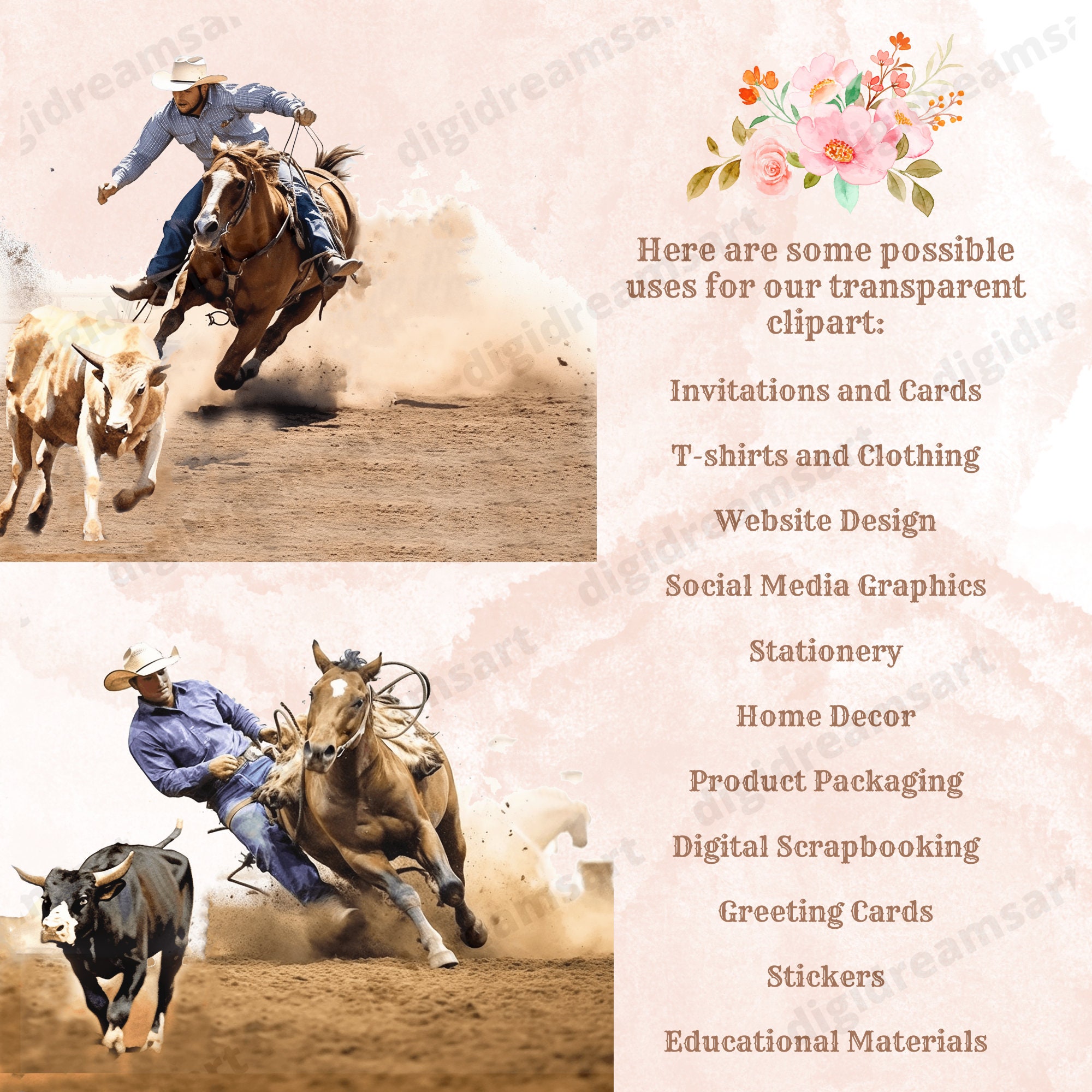 Steer Wrestling or Bulldogging, Rodeo Cowboys Clipart Bundle ... Steer Wrestling or Bulldogging, Rodeo Cowboys Clipart Bundle ...