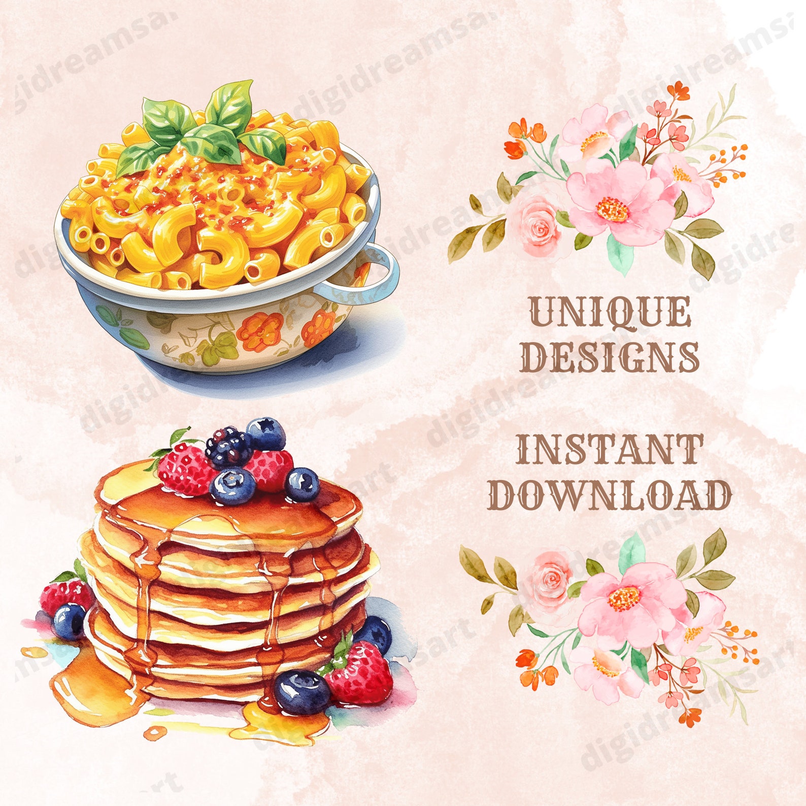 Tasty Meals PNG Clipart Bundle, Transparent Food Illustrations (digital ...
