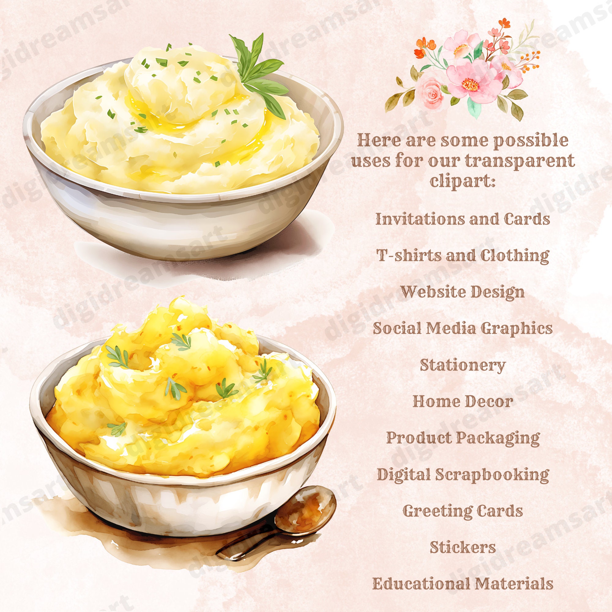 Mashed Potatoes Bundle PNG Transparent Clipart Collection, Watercolor ...