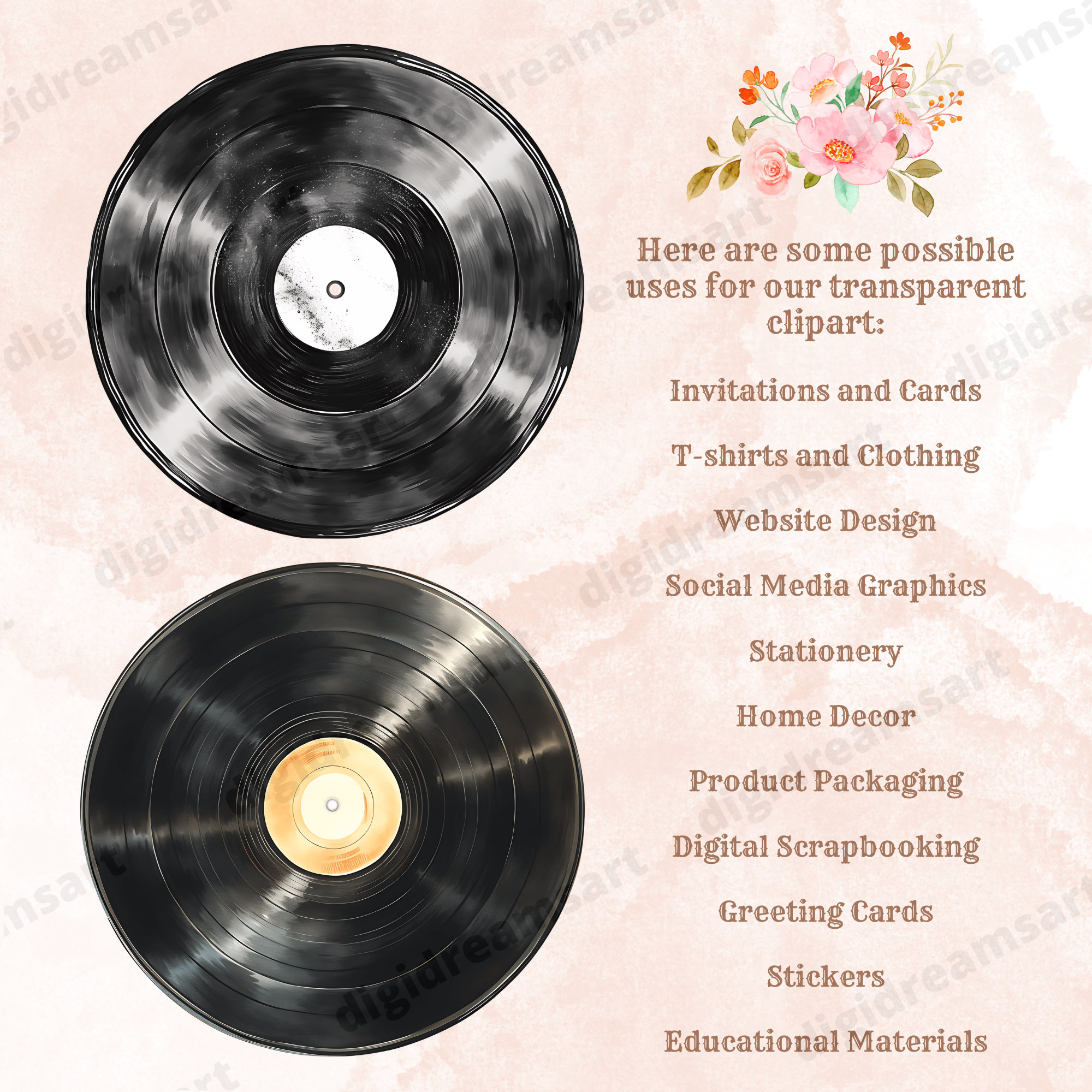 Vintage Vinyl Record Clipart Bundle Transparent PNG Collection, Digital ...
